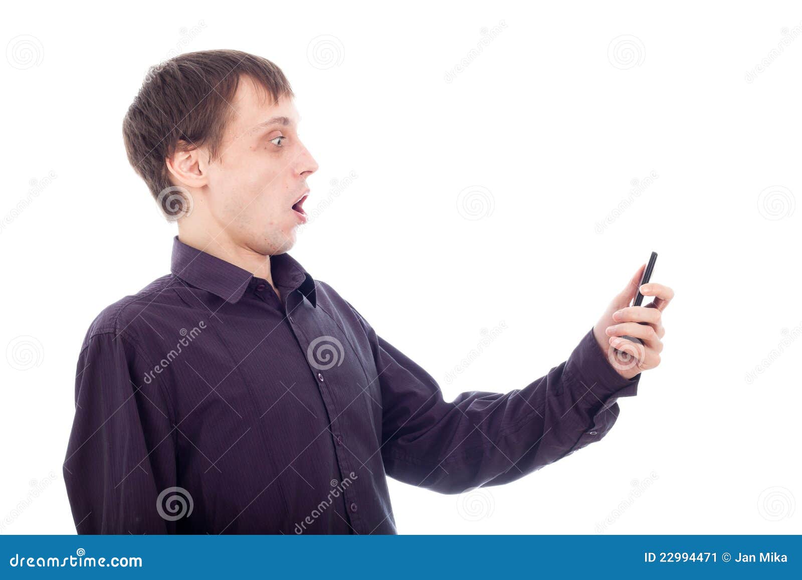 Funny Surprised Nerd Man Looking At Cellphone Royalty-Free Stock ...