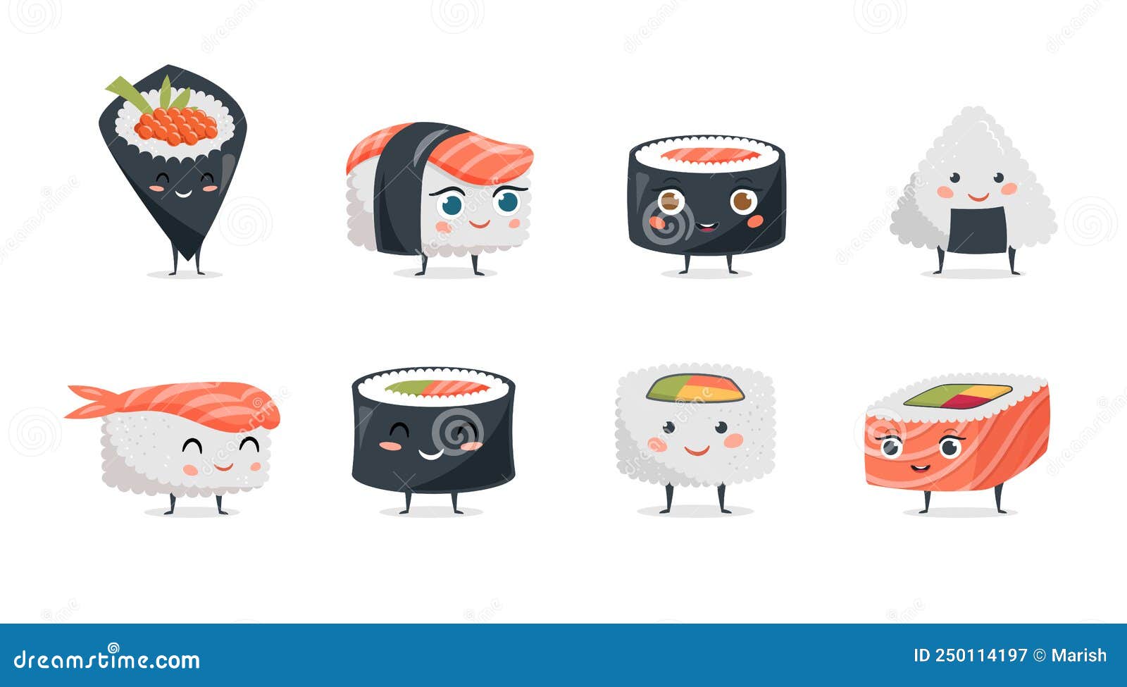 Funny Sushi Concept Design with Sushi Characters. Cute Vector ...