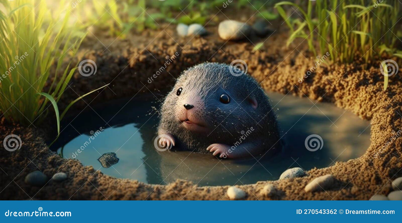 A Funny and Sweet Mole Taking a Bath in a Small Puddle Stock ...