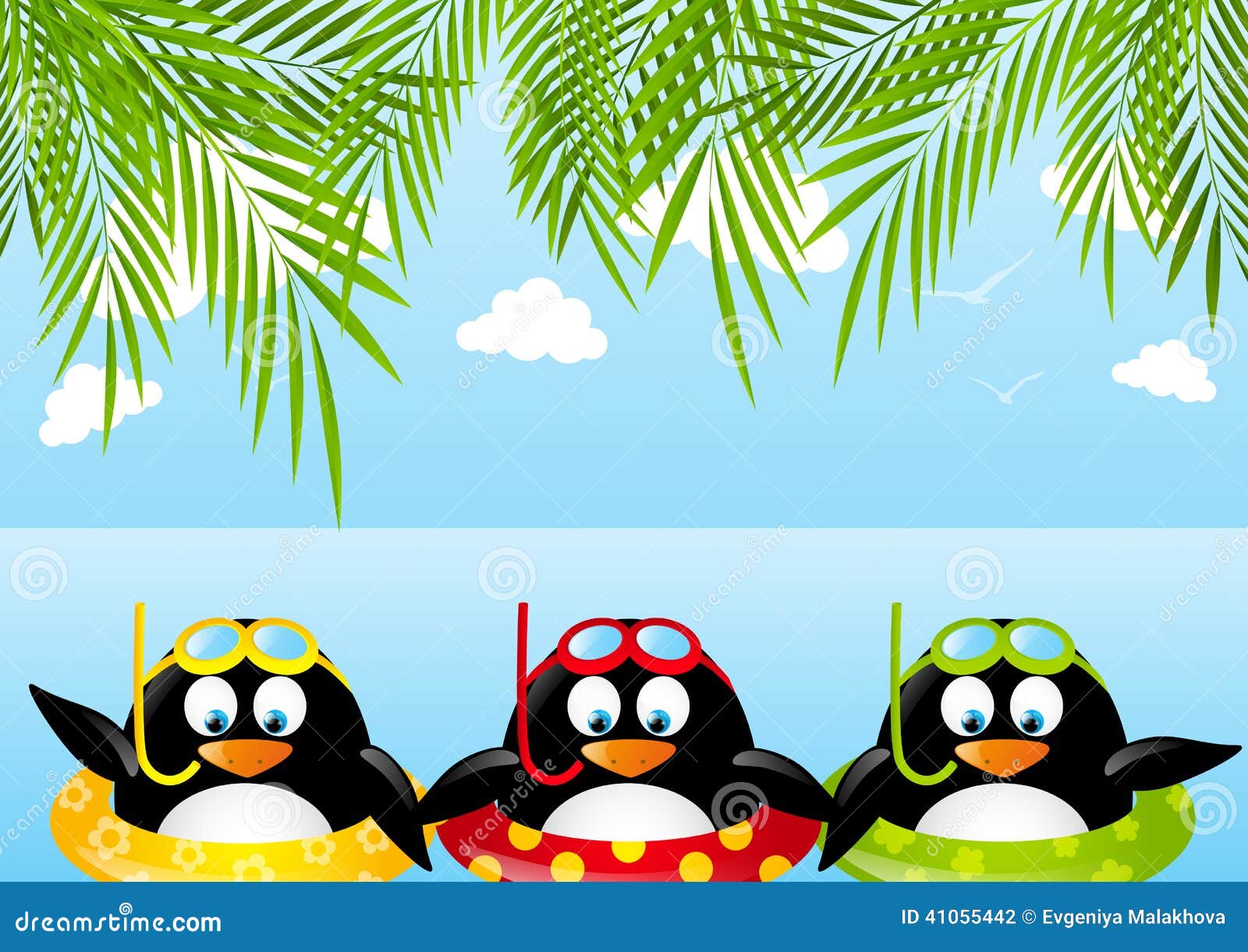 Funny swimming penguins stock vector. Illustration of leaves - 41055442