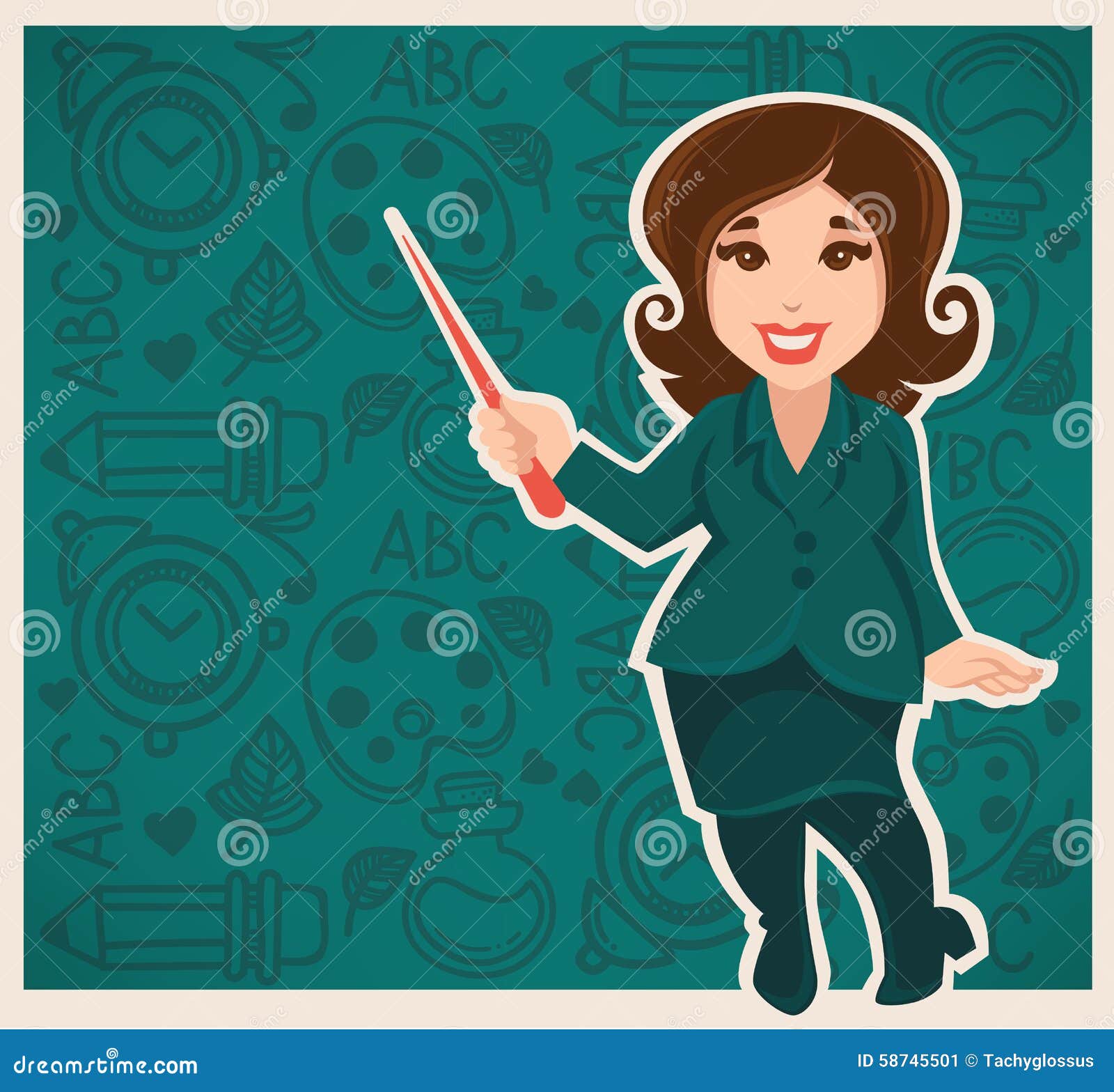 Funny teacher stock vector. Illustration of cartoon, brunette - 58745501