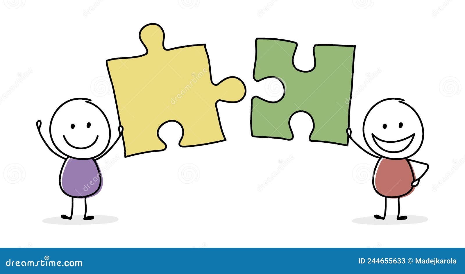 Funny Teamwork Concept. Stickmen with Puzzle Stock Illustration ...