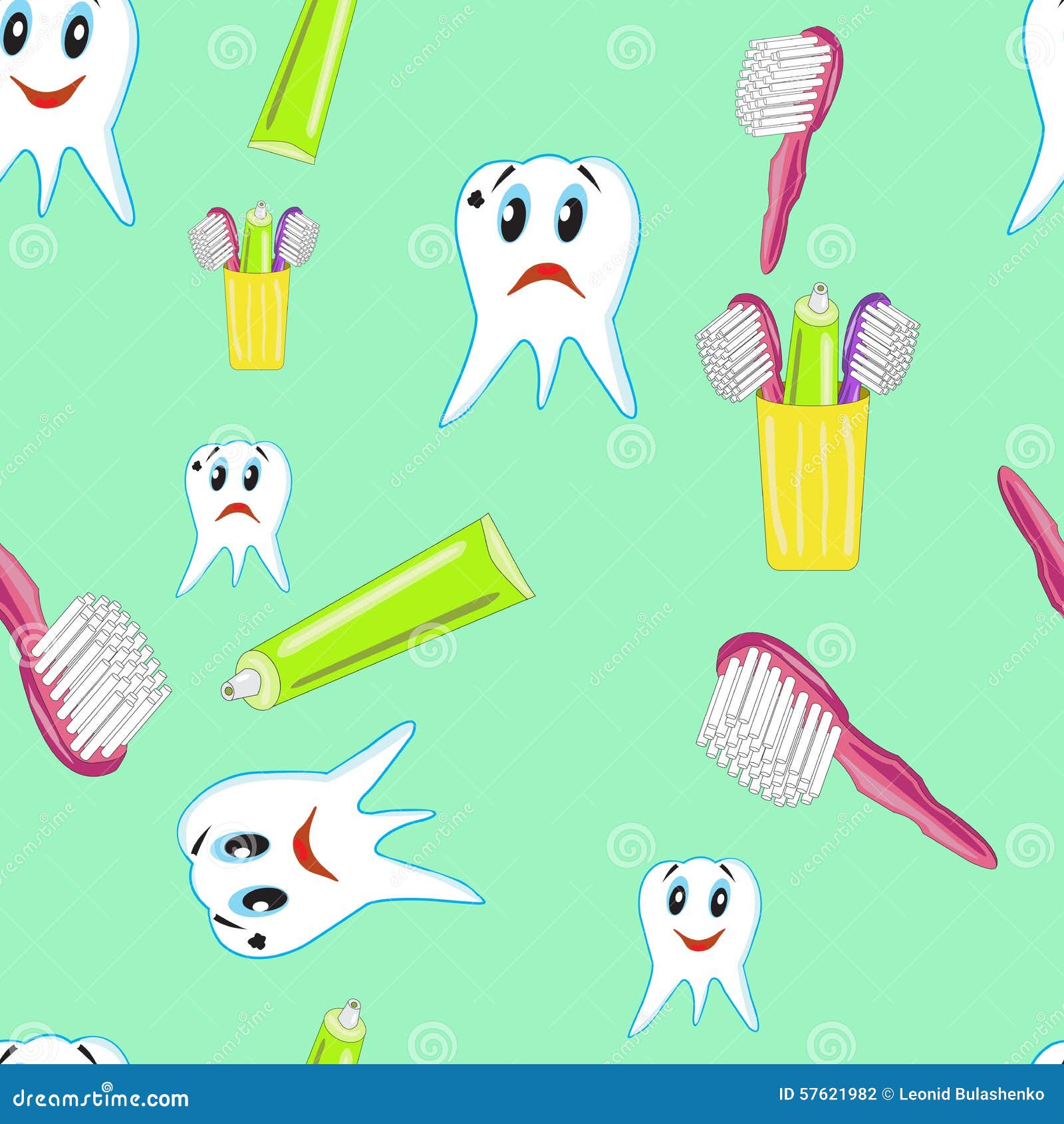 Funny Teeth With Toothpaste And A Toothbrush Vector Illustration ...