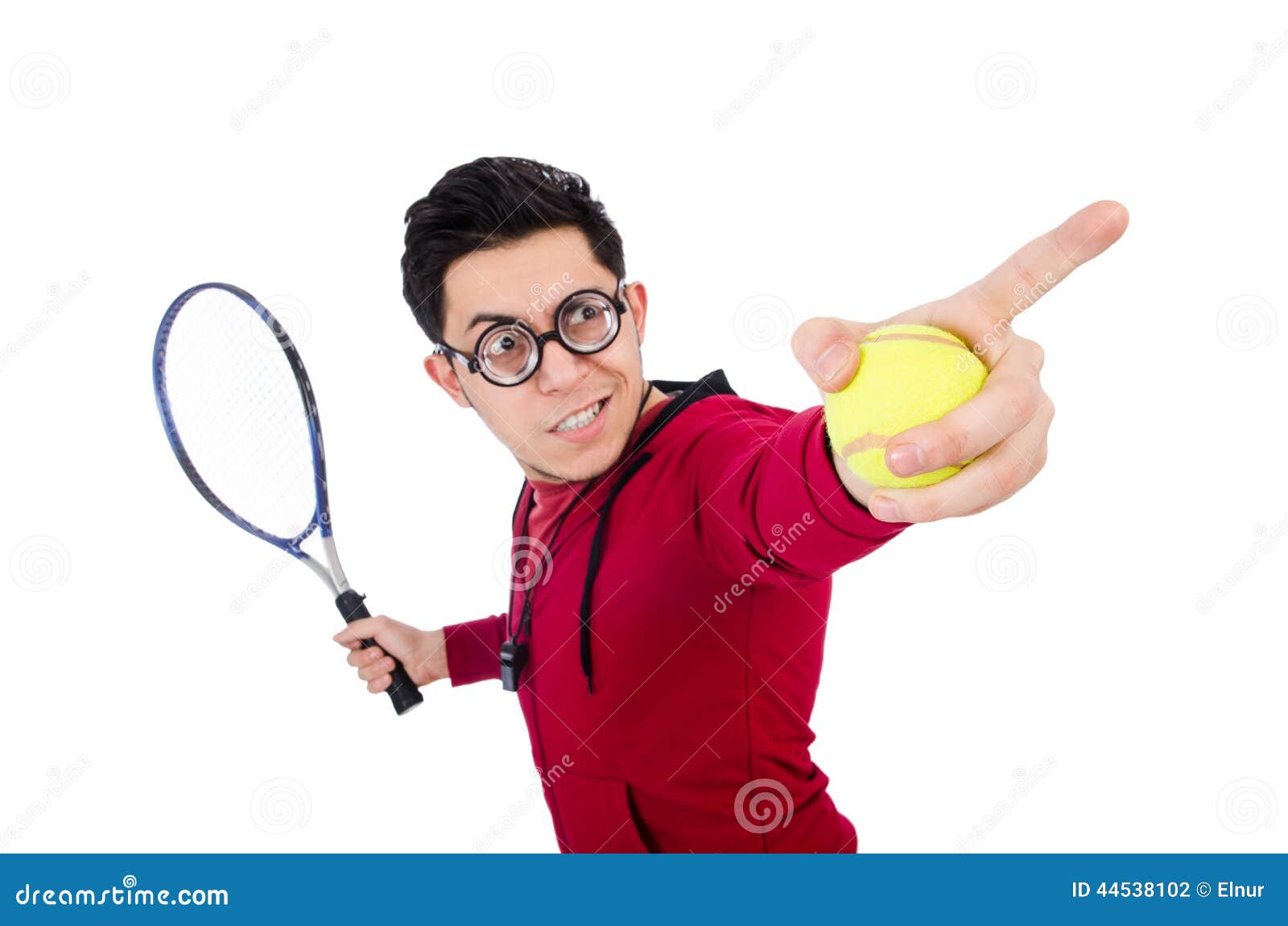 Funny Kid Tennis Player On Tennis Court. Child Boy With Tennis Racket ...