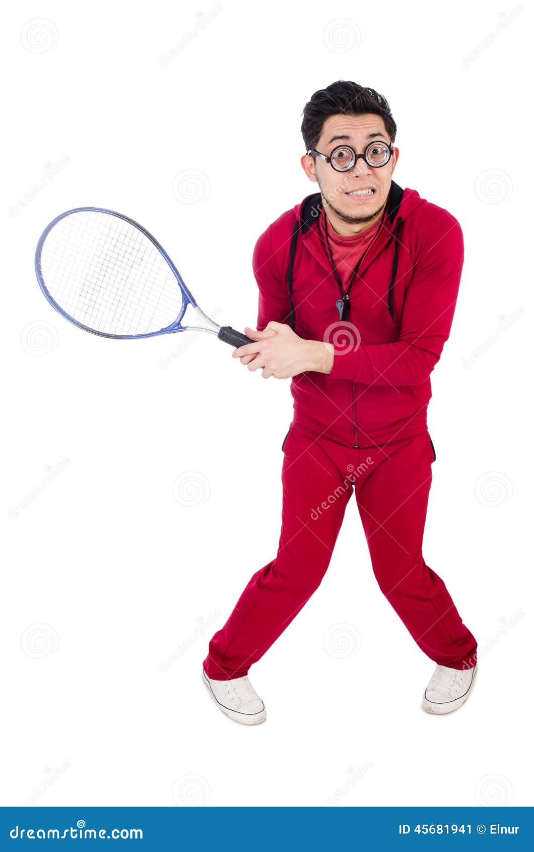 Funny Kid Tennis Player On Tennis Court. Child Boy With Tennis Racket ...