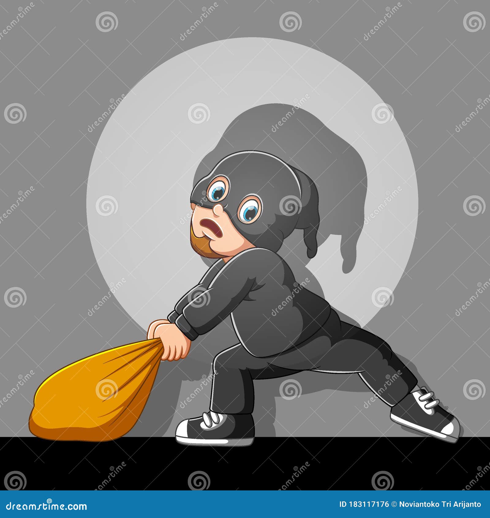 Funny Thief Character. Vector Illustration. Bandit With Bag. The Robber ...