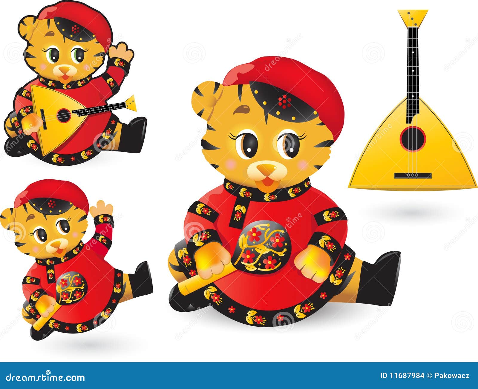 Funny tiger with balalaika stock vector. Illustration of smile - 11687984