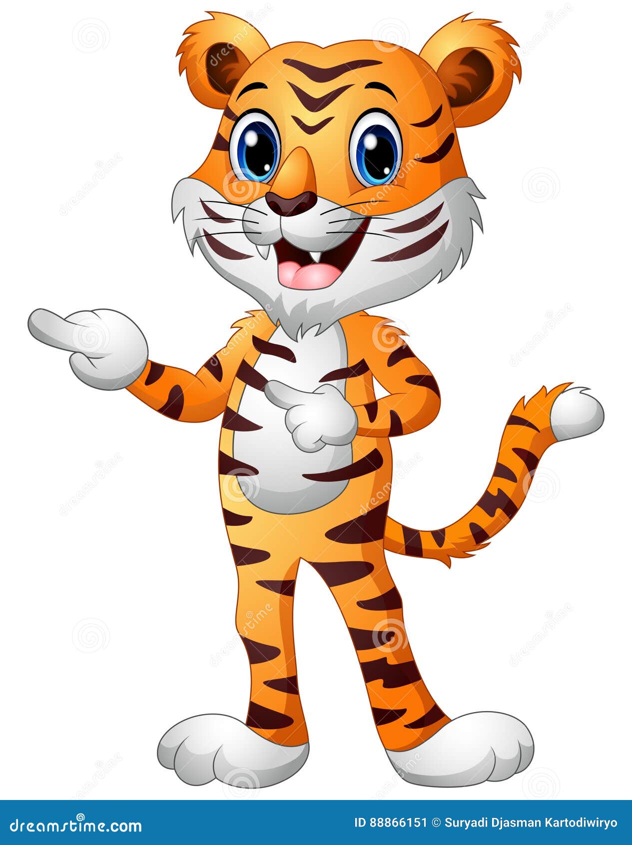 Funny Tiger Cartoon Pointing Both Fingers Stock Vector - Illustration ...