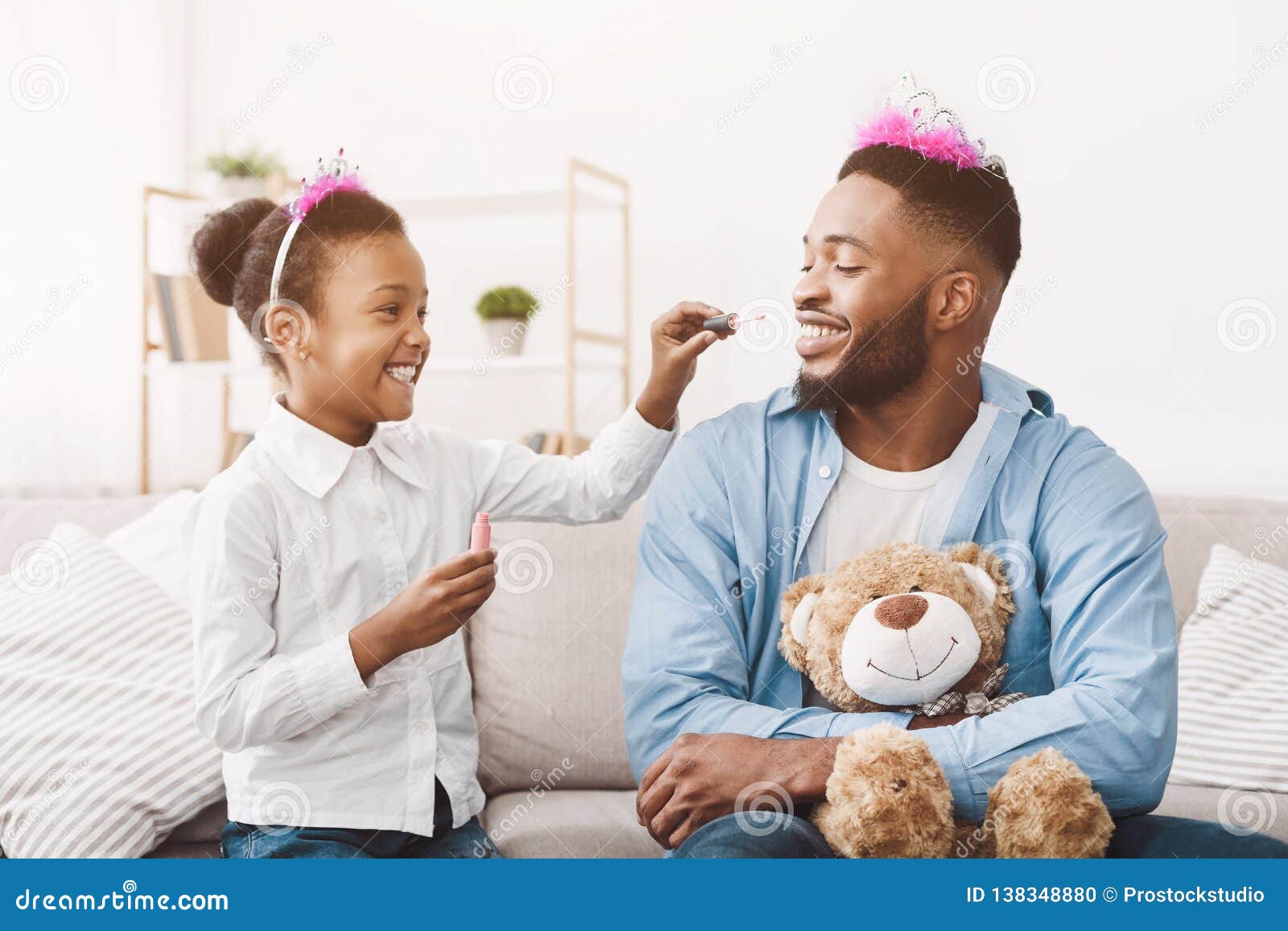 Funny Time. Daughter Doing Makeup To Her Dad Stock Photo - Image of ...