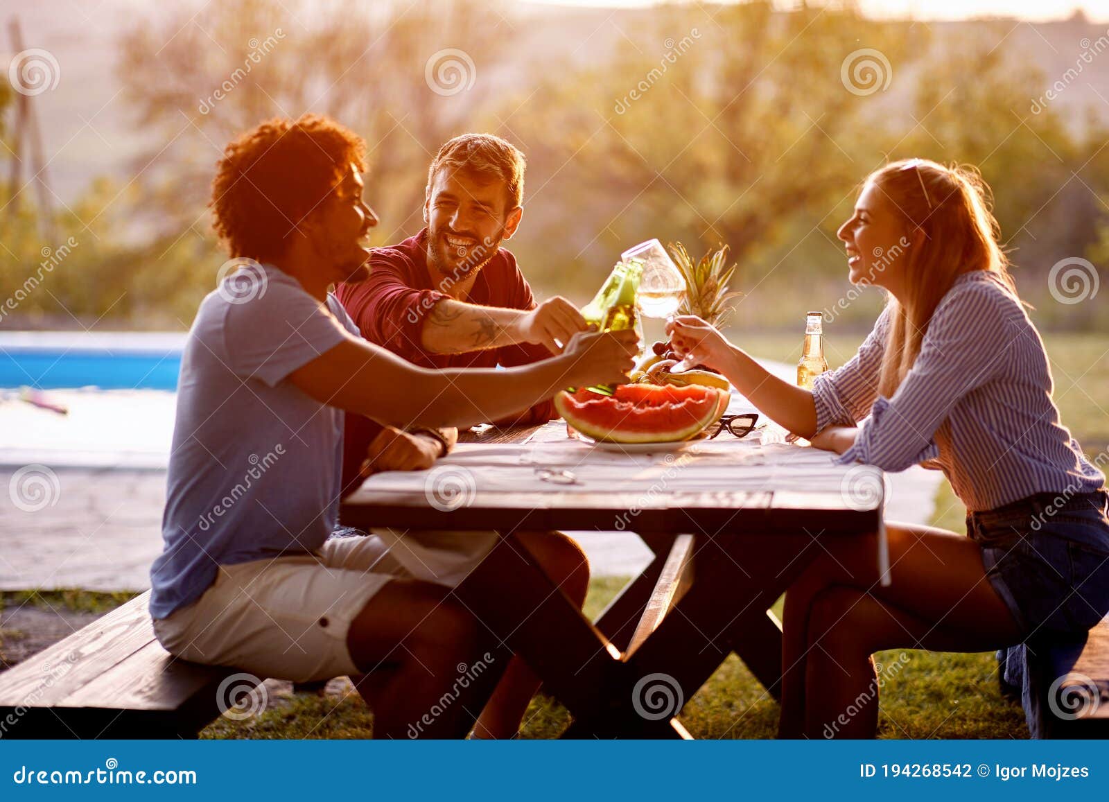 Funny Time Spend with Friends and Drinking at Dinner Party Stock Photo ...