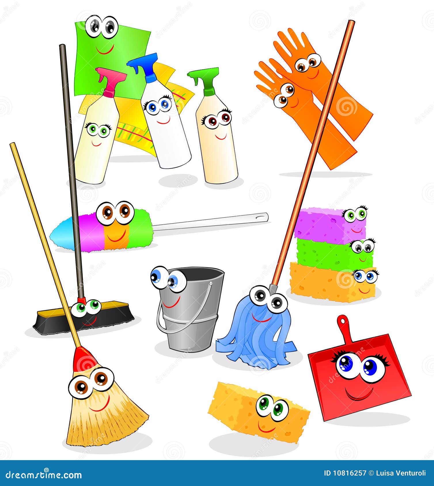 Funny Tools And Accessories For Cleaning Cartoon Vector | CartoonDealer ...