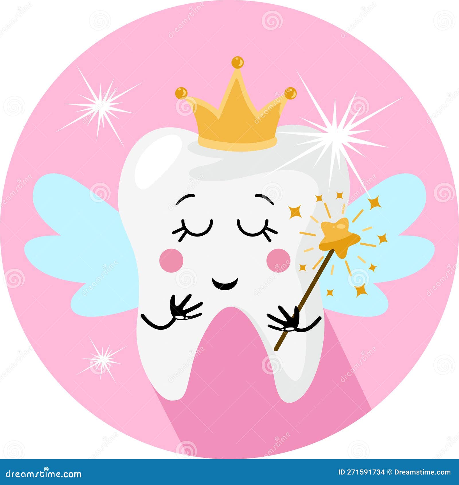 Funny Tooth Fairy in a Crown with Wings Stock Vector - Illustration of ...