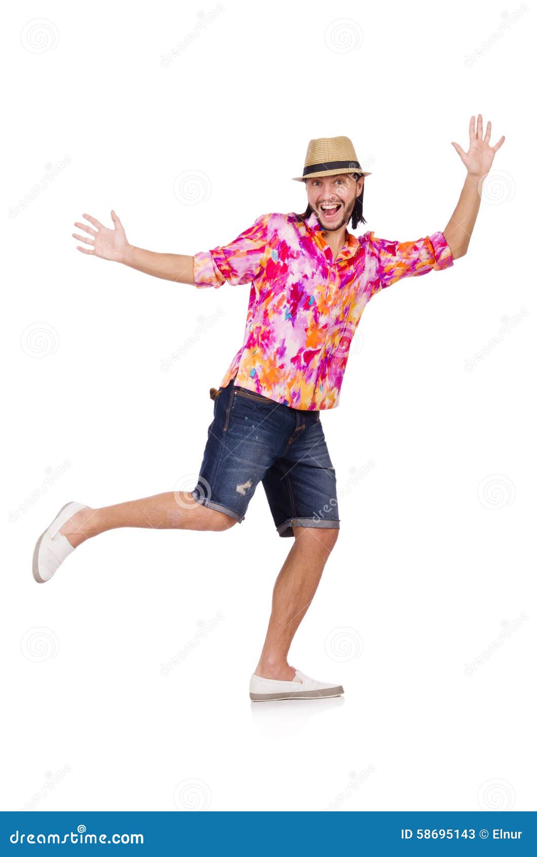 Funny Tourist Isolated on White Stock Image - Image of casual, glad ...