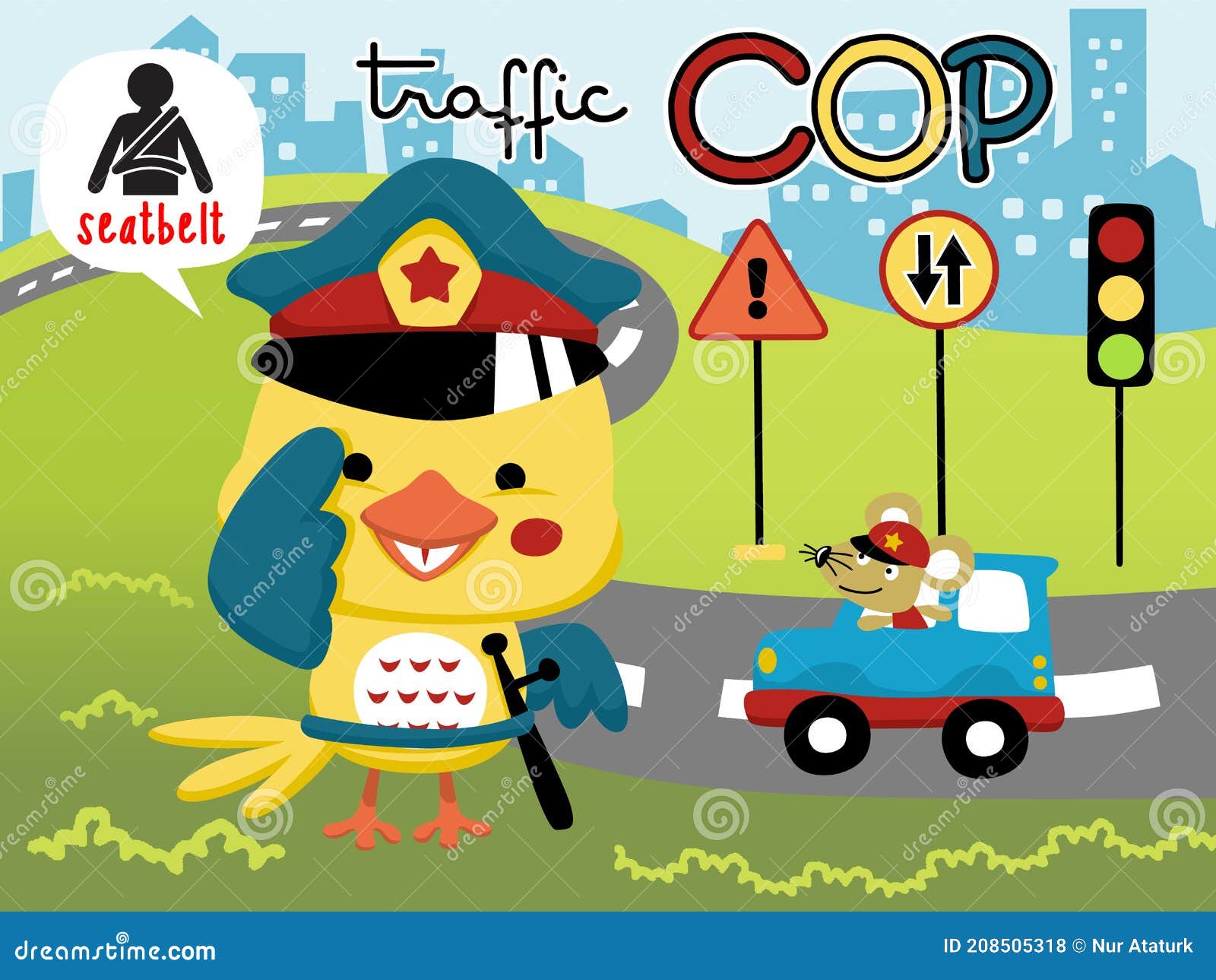 Cartoon of Funny Bird the Traffic Cop Stock Vector - Illustration of ...