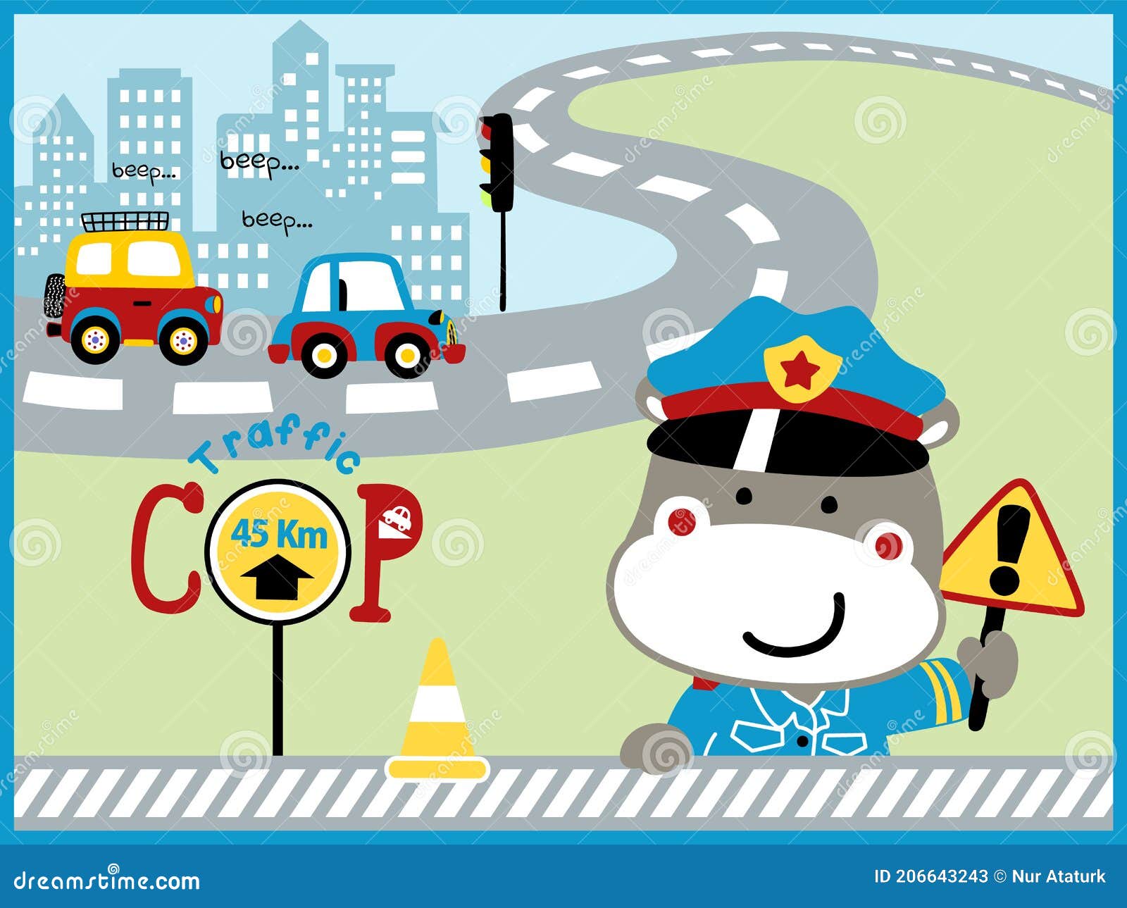 Funny Traffic Cop Cartoon Vector in City Road Stock Vector ...