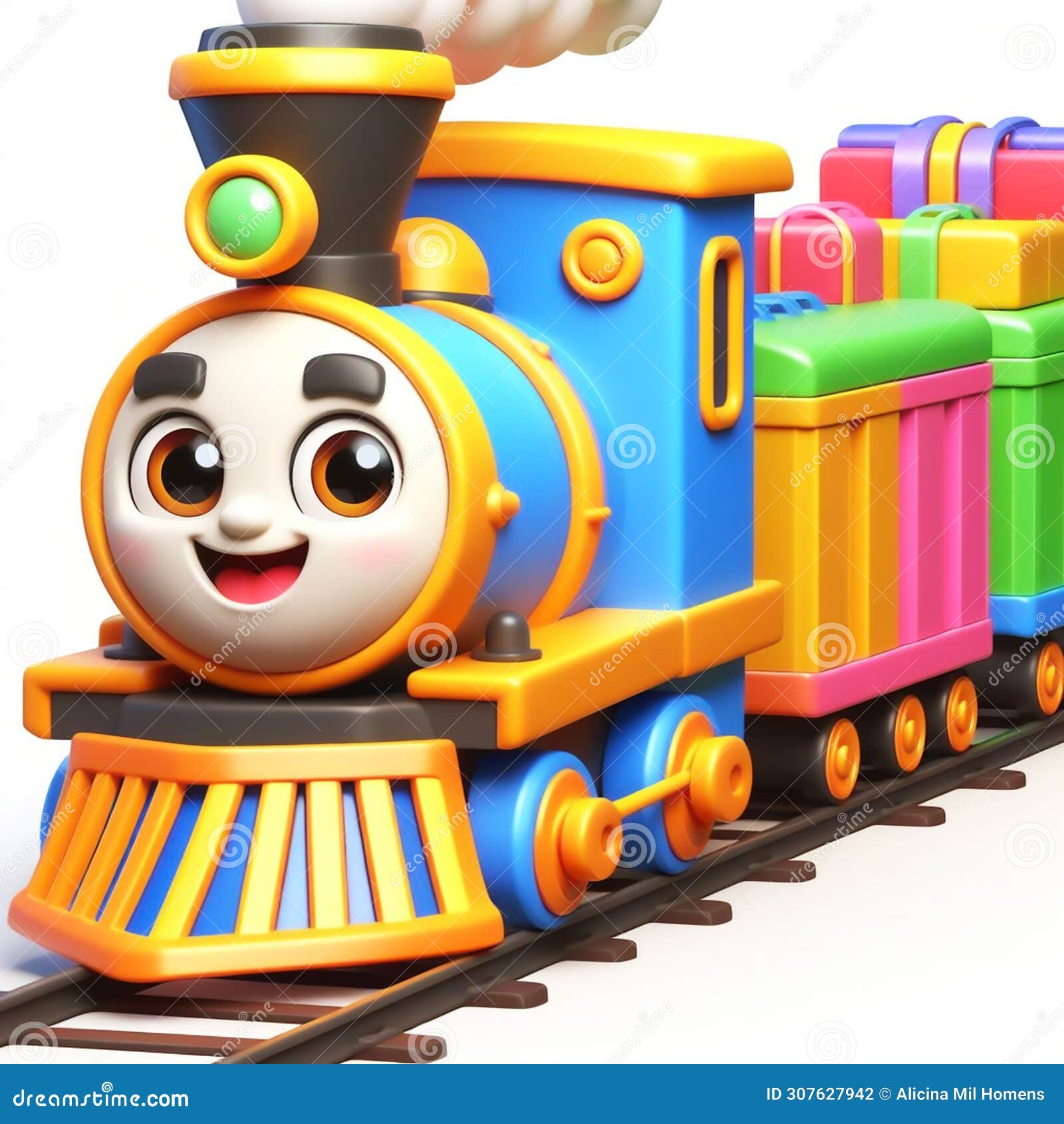 Funny Train Cartoon with Colorful Carriages. AI Generated Stock ...