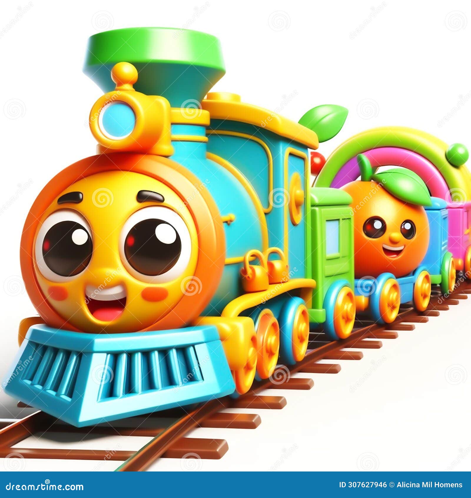 Funny Train Cartoon with Colorful Carriages. AI Generated Stock ...