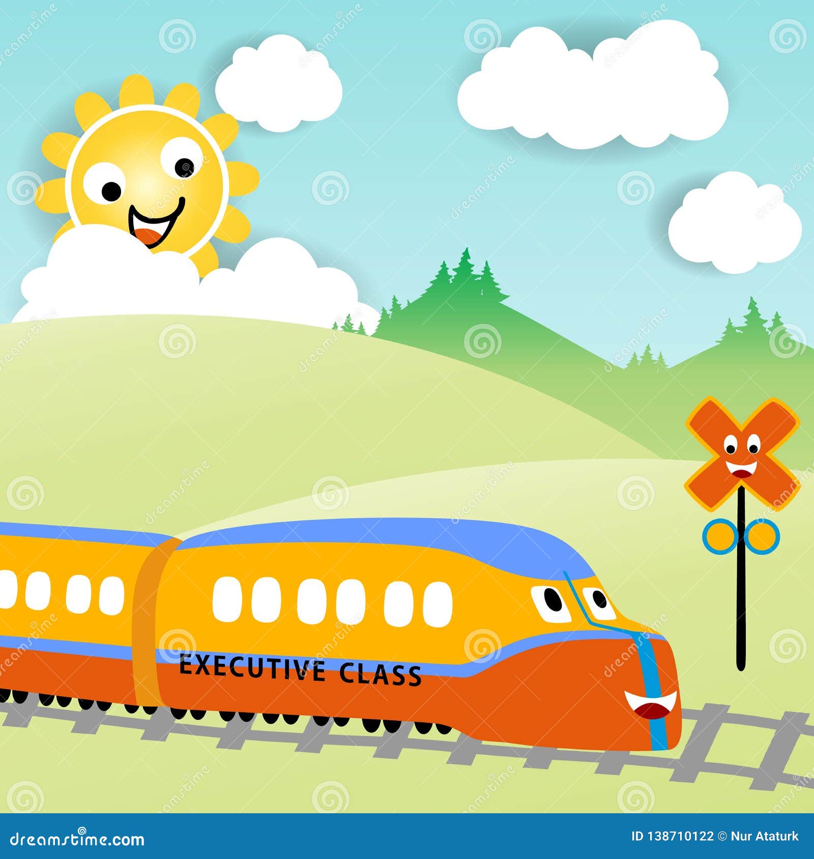 Funny Train Cartoon at Summer Stock Vector - Illustration of holiday ...