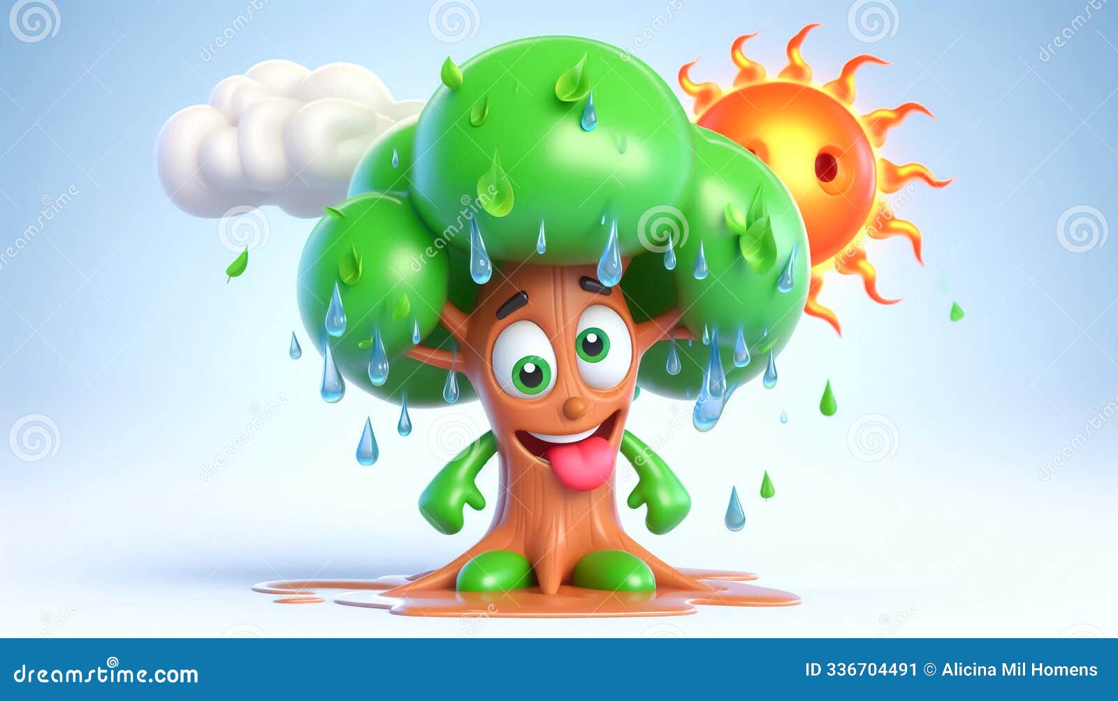 Funny Tree Cartoon Sweating Due To Climate Change Stock Illustration ...