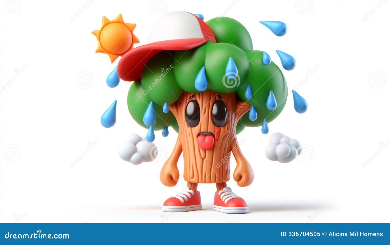 Funny Tree Cartoon Sweating Due To Climate Change Stock Illustration ...