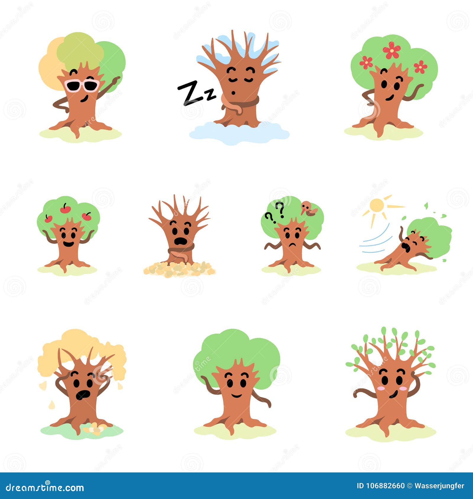 Funny Tree Character through All Seasons Stock Vector - Illustration of ...