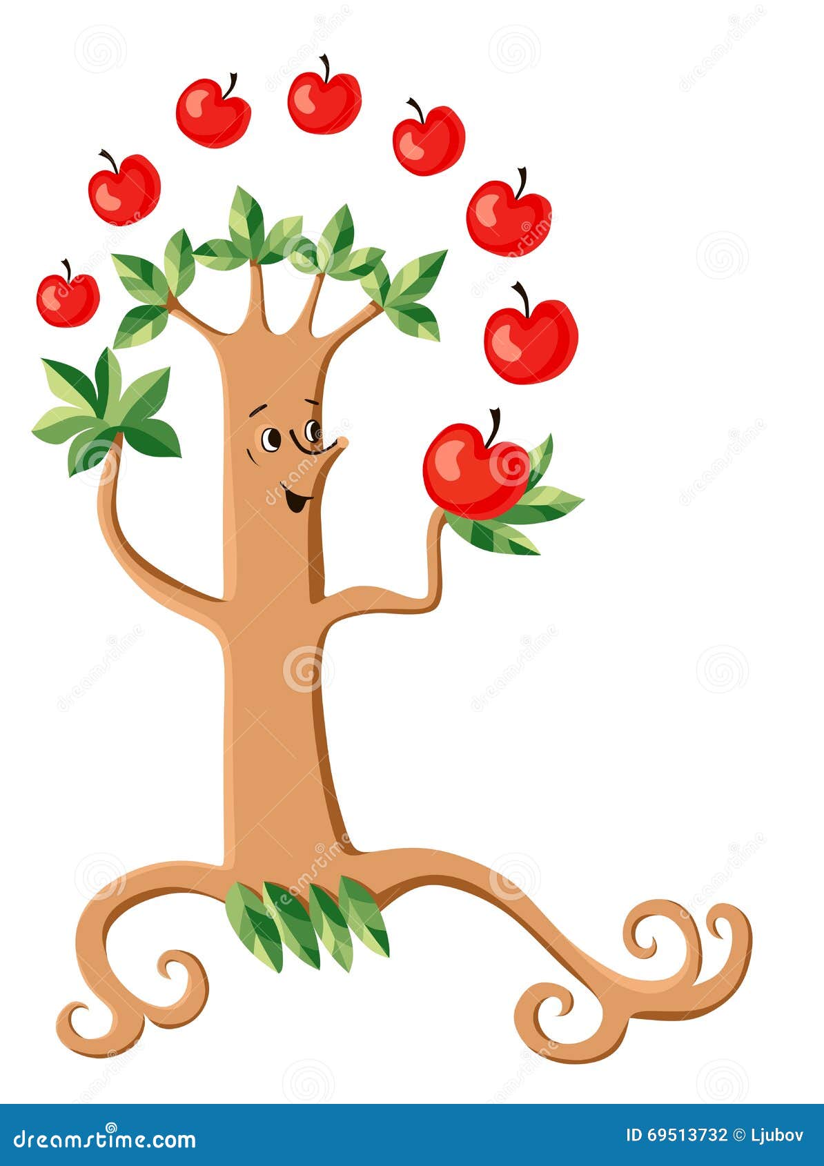 Funny Tree Juggles Red Apples. Vector Illustration Stock Vector ...
