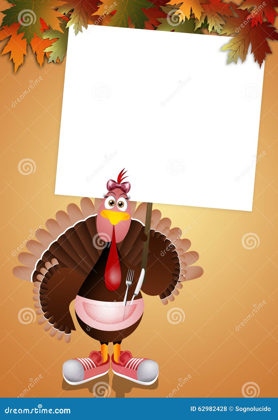 Funny turkey with sign stock illustration. Illustration of happy - 62982428