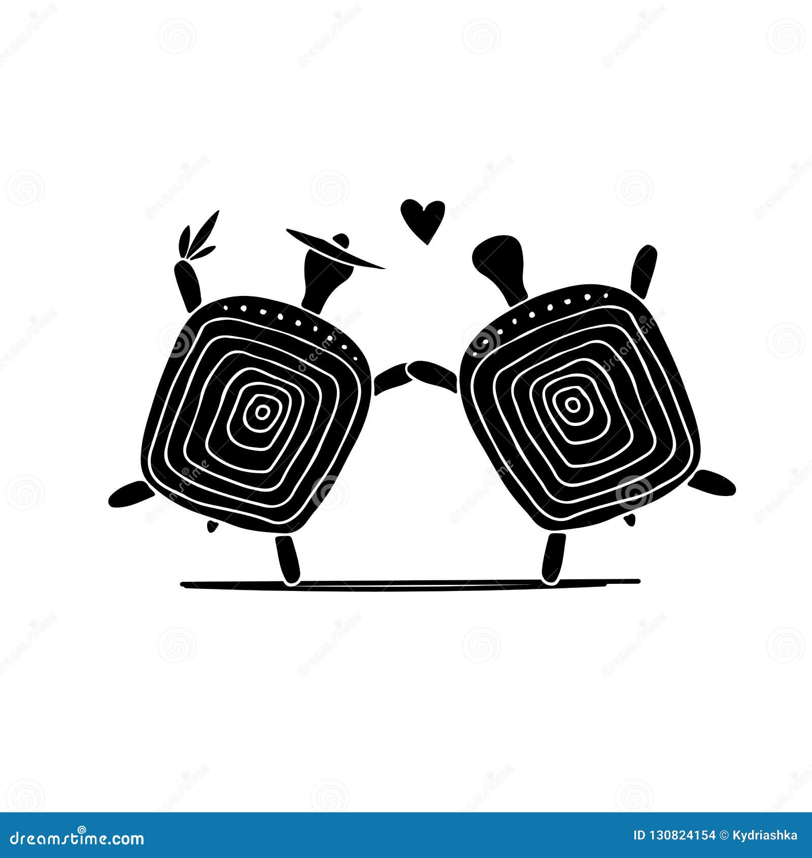 Funny Turtle Couple, Sketch for Your Design Stock Vector - Illustration ...