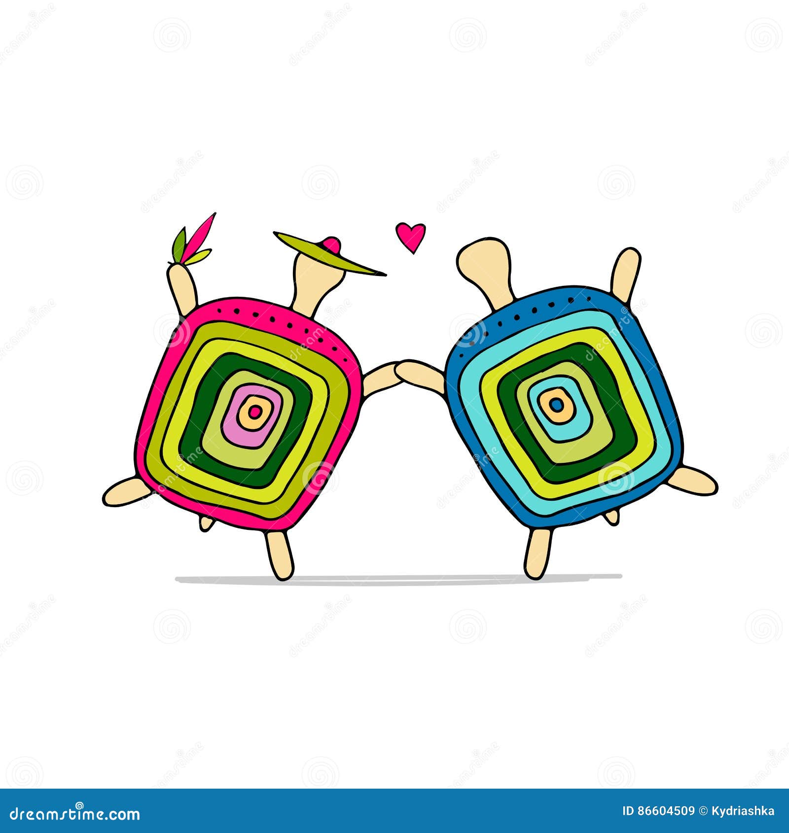 Funny Turtle Couple, Sketch for Your Design Stock Vector - Illustration ...