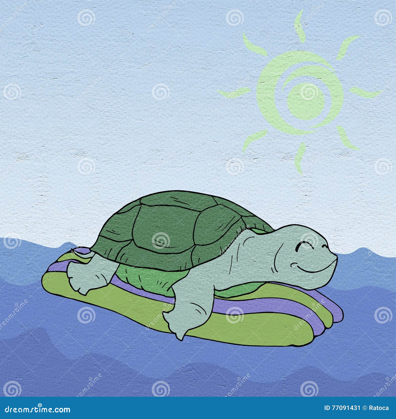 Funny turtle in ocean stock illustration. Illustration of green - 77091431