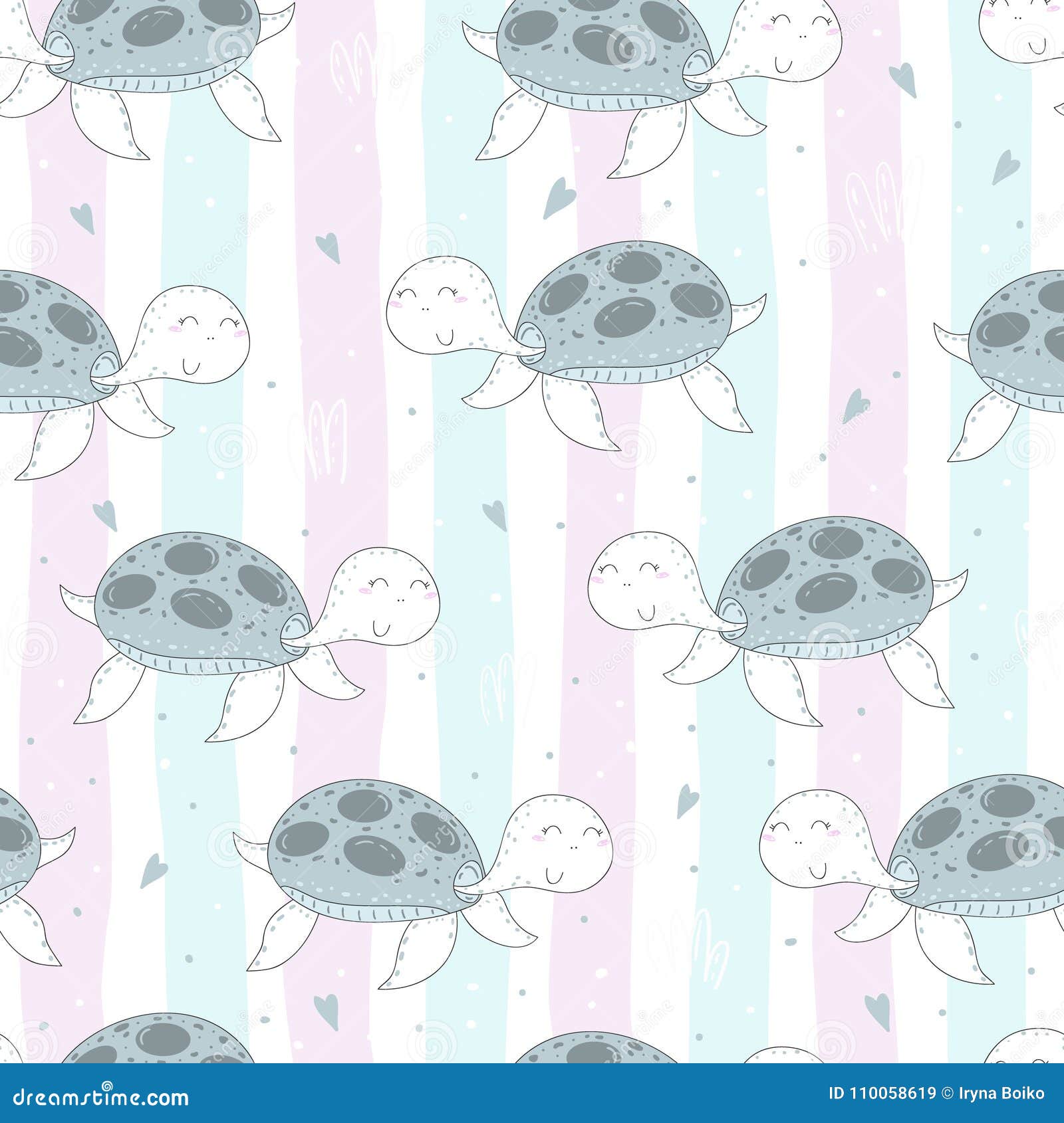 Funny Turtle Print in Cartoon Style. Pattern Stock Vector ...