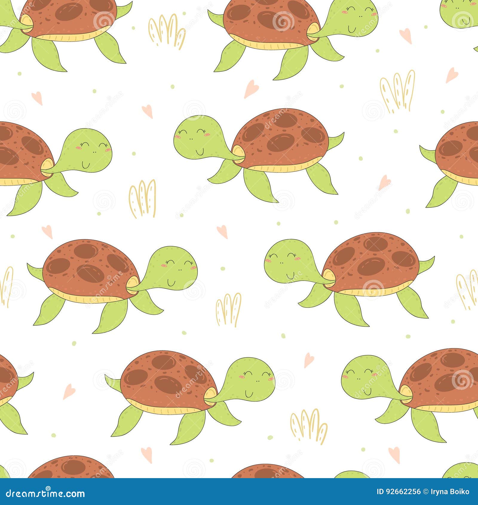 Funny Turtle Print in Cartoon Style. Pattern Stock Vector ...