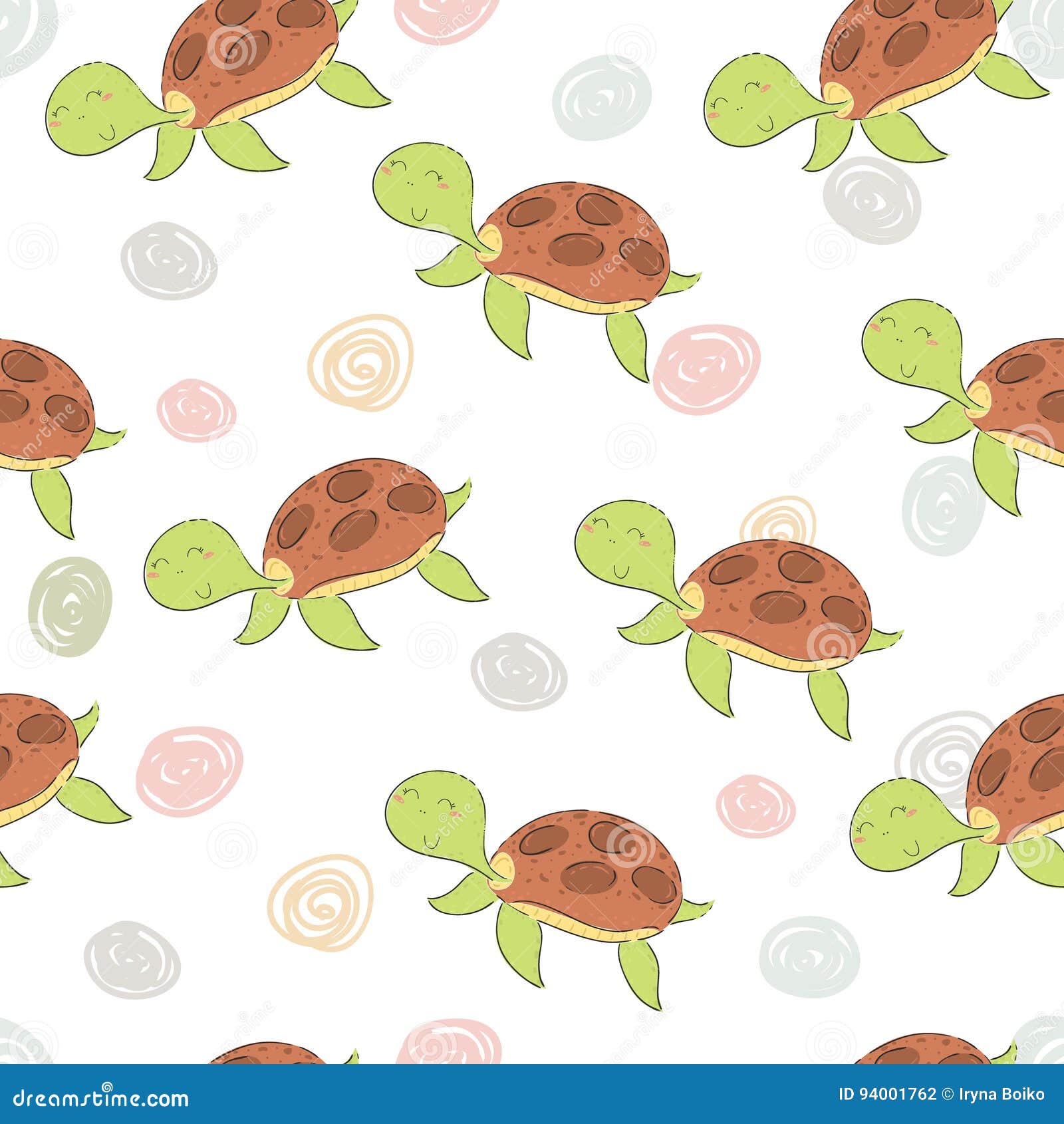 Funny Turtle Print in Cartoon Style. Pattern Stock Vector ...