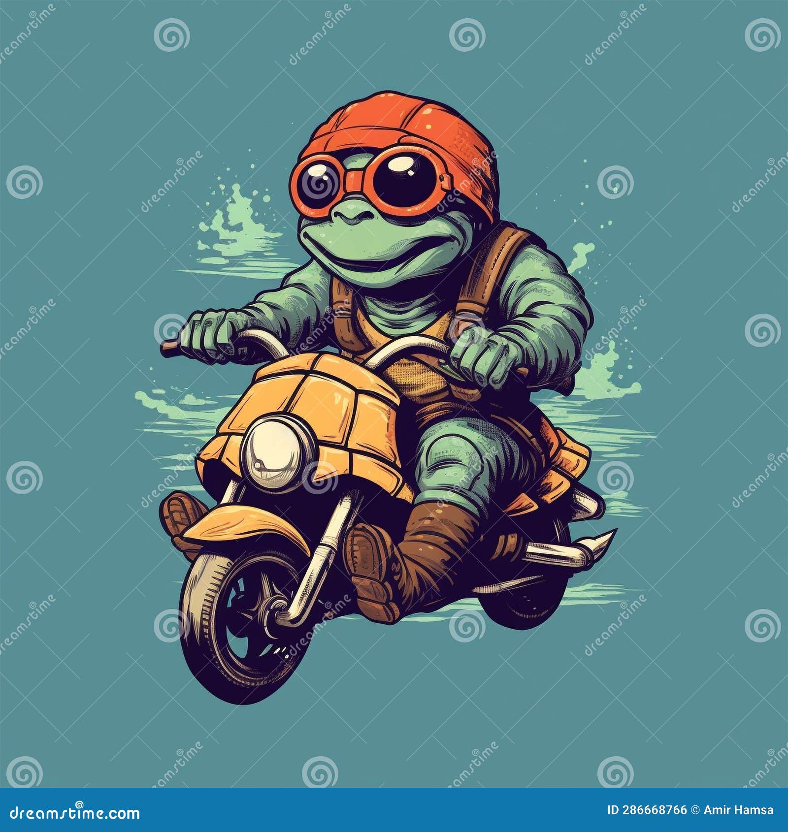 The Funny Turtle Riding Motorcycles Stock Illustration - Illustration ...