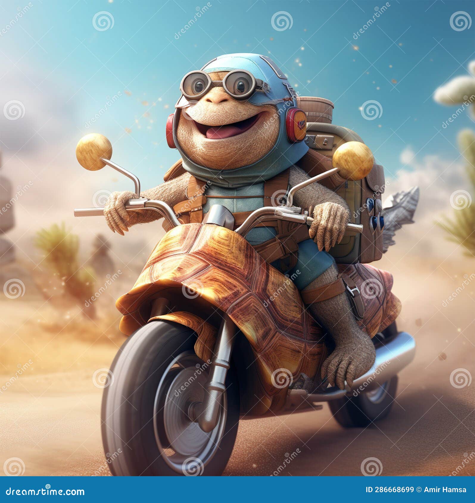 The Funny Turtle Riding Motorcycles Stock Illustration - Illustration ...