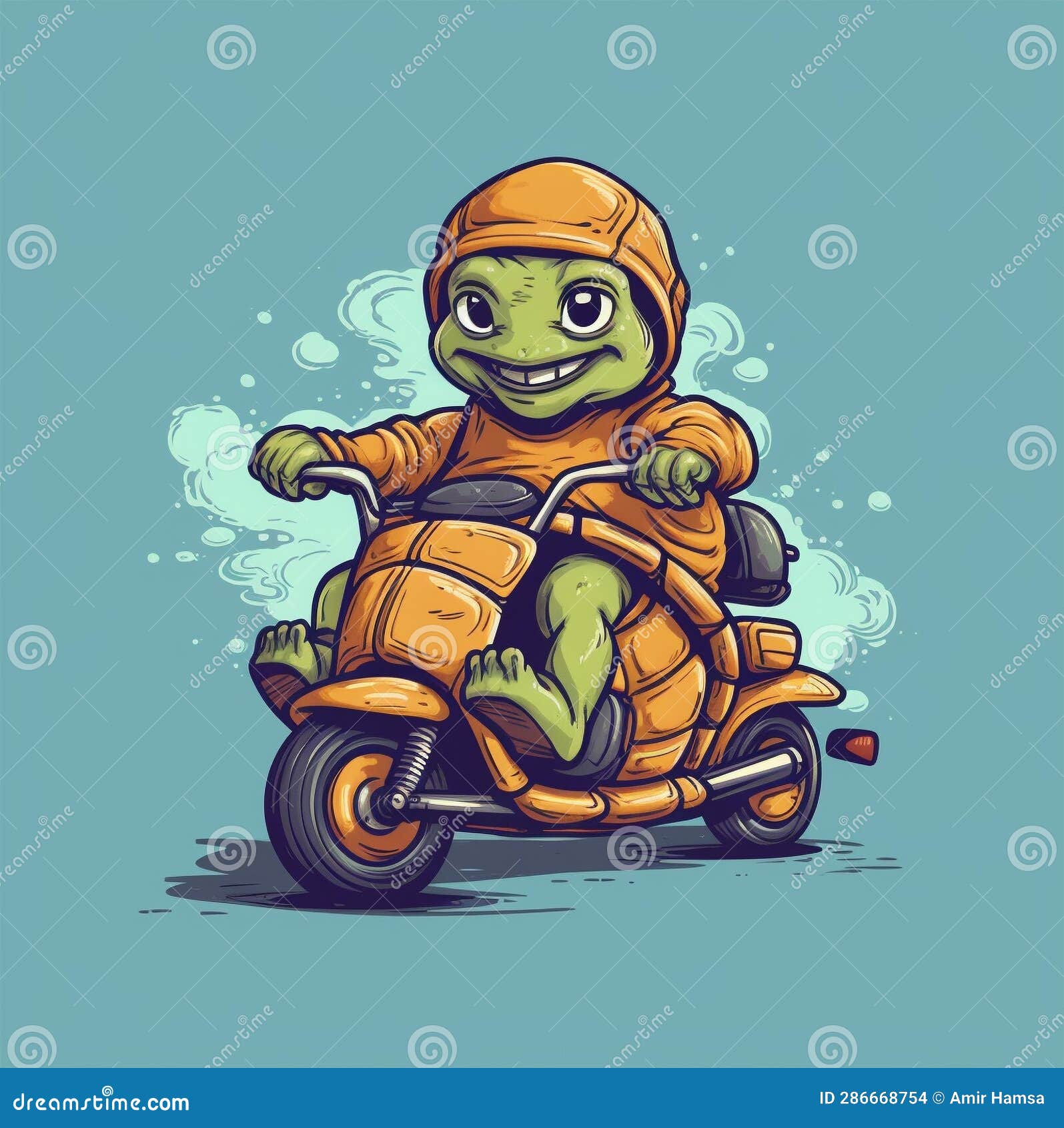 The Funny Turtle Riding Motorcycles Stock Illustration - Illustration ...
