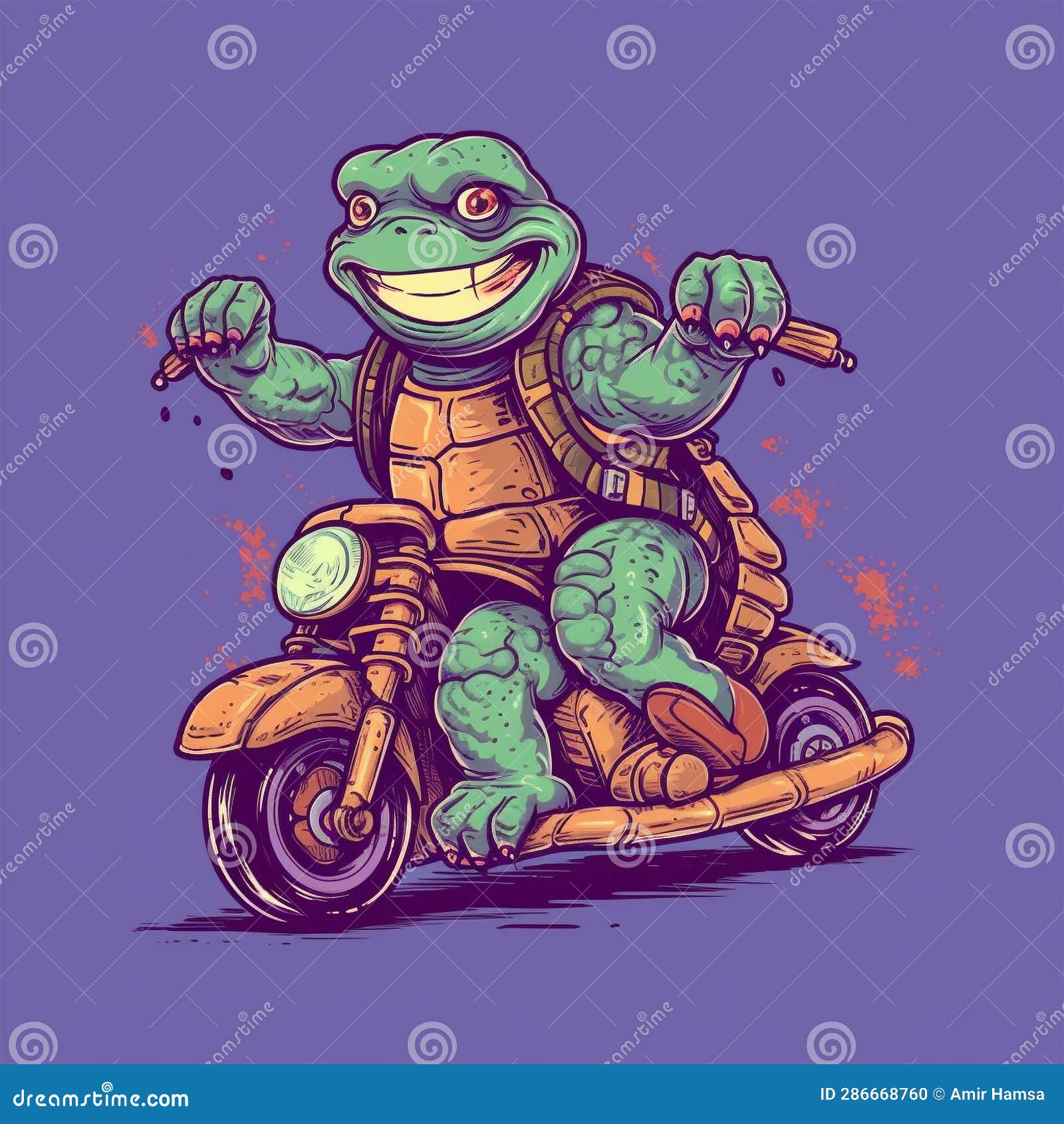 The Funny Turtle Riding Motorcycles Stock Illustration - Illustration ...