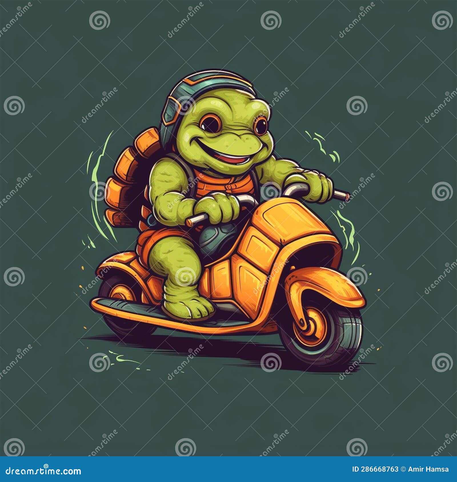 The Funny Turtle Riding Motorcycles Stock Illustration - Illustration ...