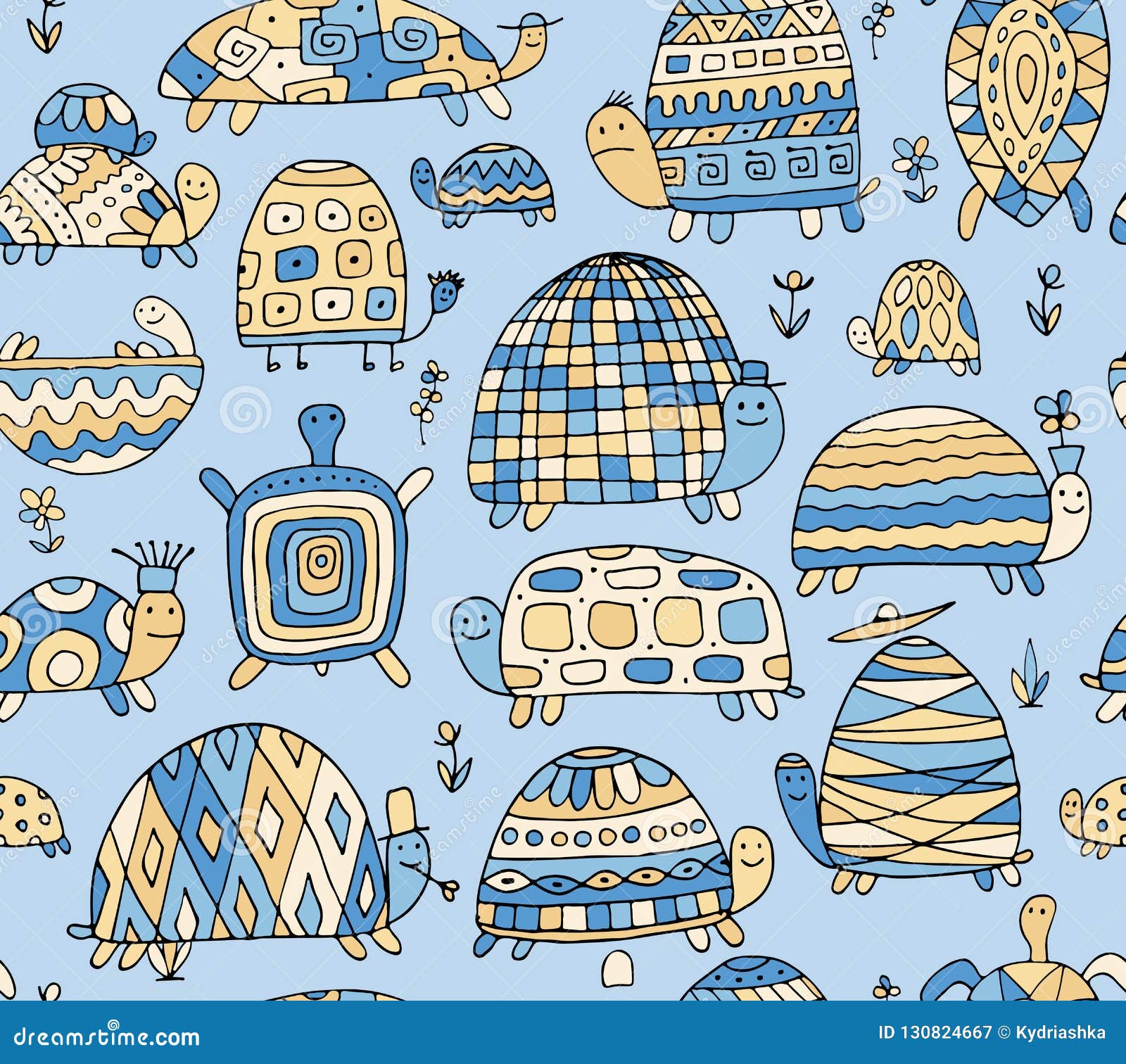 Funny Turtles Collection, Seamless Pattern for Your Design Stock Vector ...