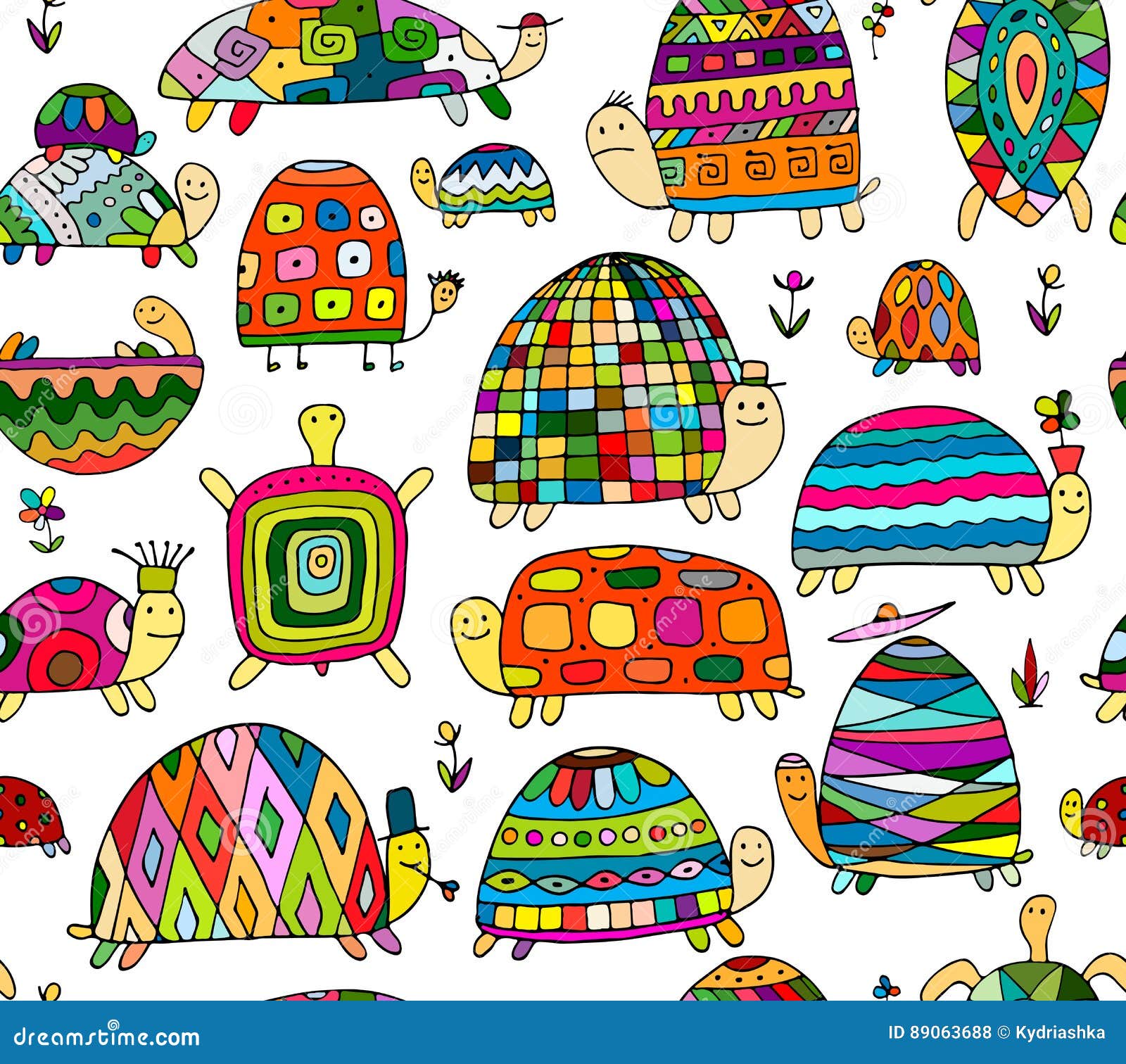 Funny Turtles Collection, Seamless Pattern for Your Design Stock Vector ...