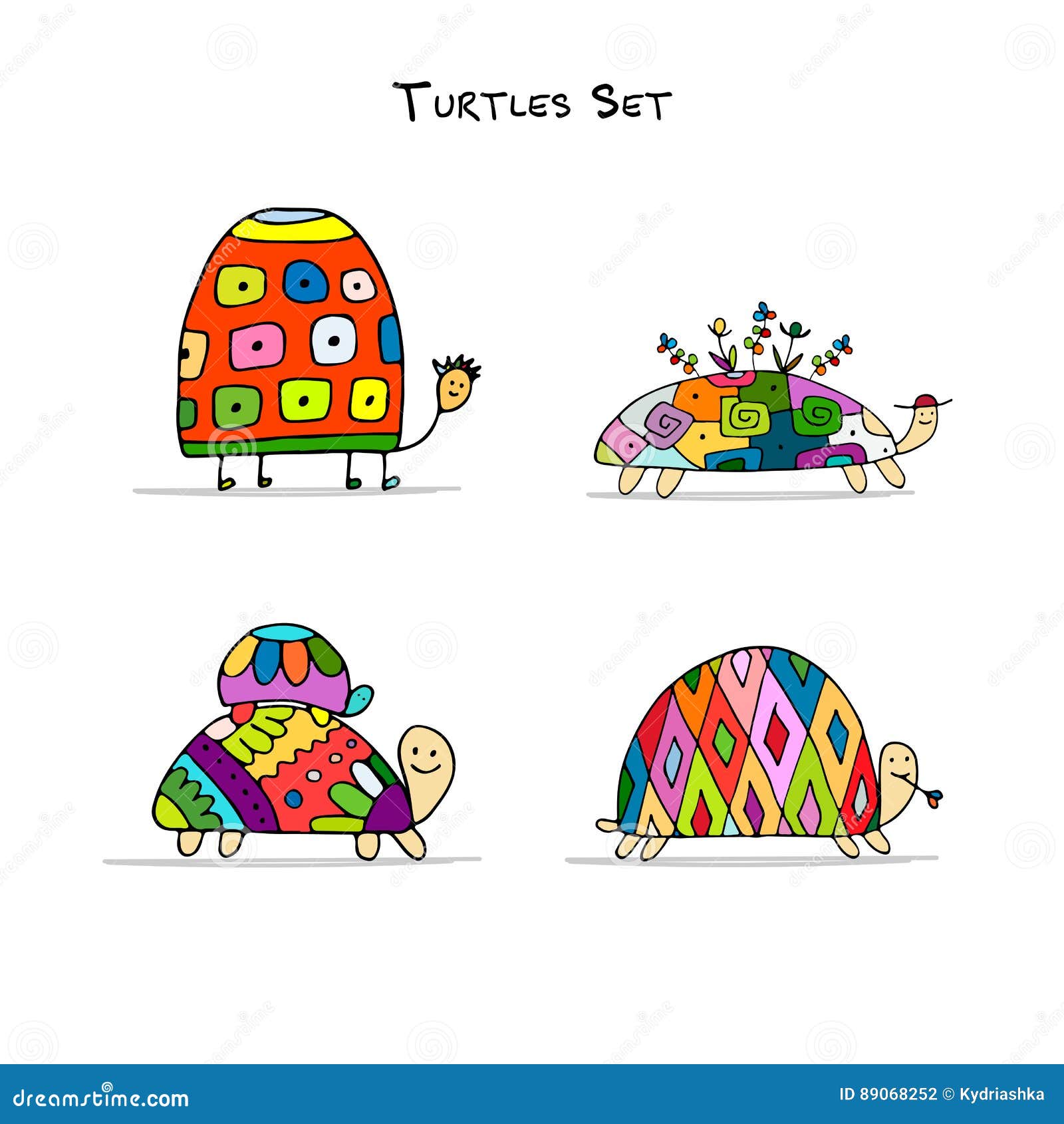 Funny Turtles Set, Sketch for Your Design Stock Vector - Illustration ...