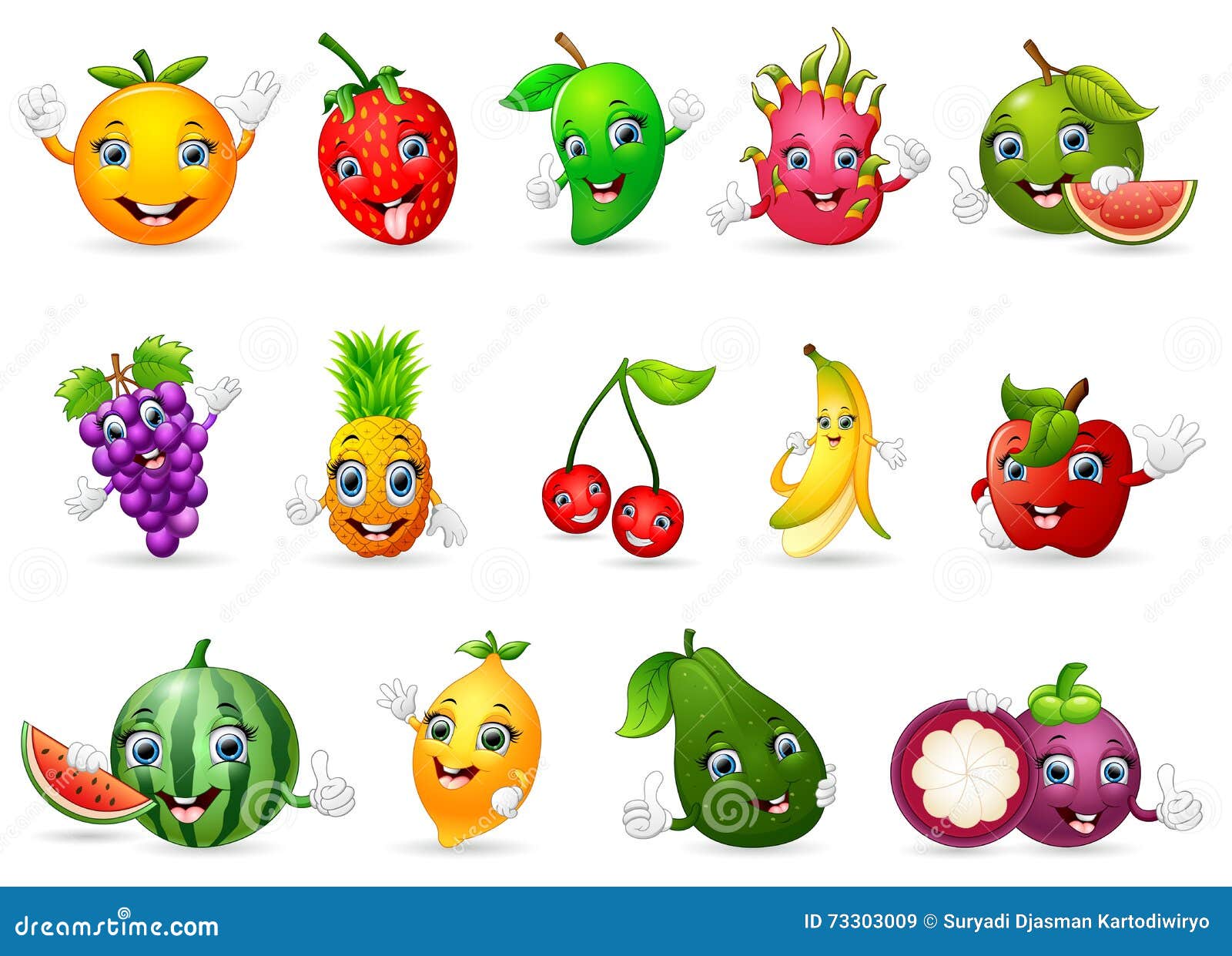 Funny Various Cartoon Fruits Stock Vector - Illustration of fruit ...