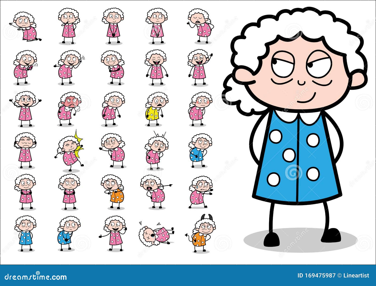 Funny Various Comic Old Granny Character - Set of Concepts Vector ...