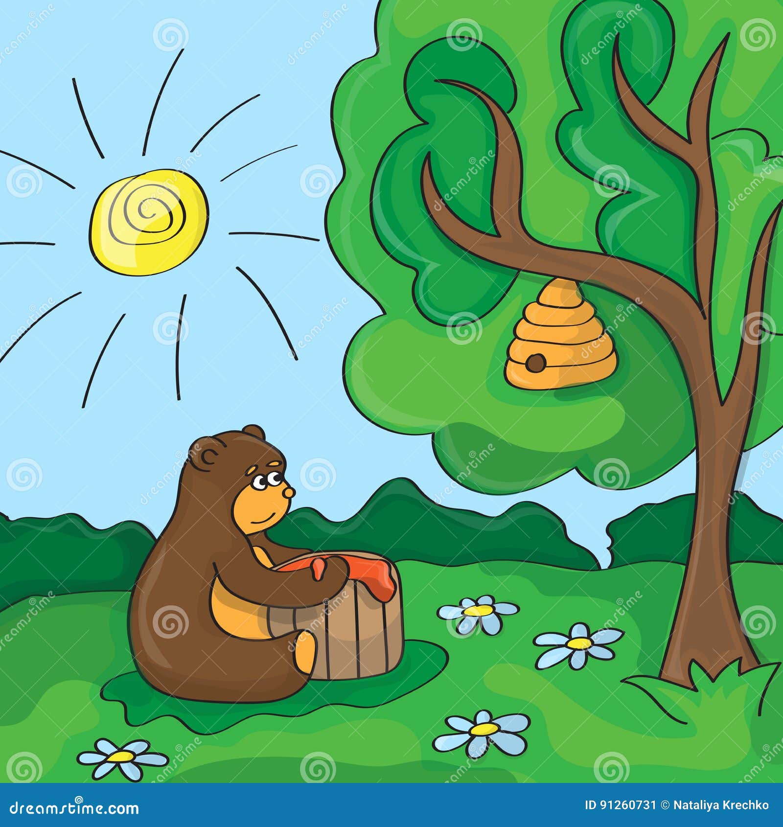 Funny Vector Cartoon - Cute Bear with Honey Stock Vector - Illustration ...