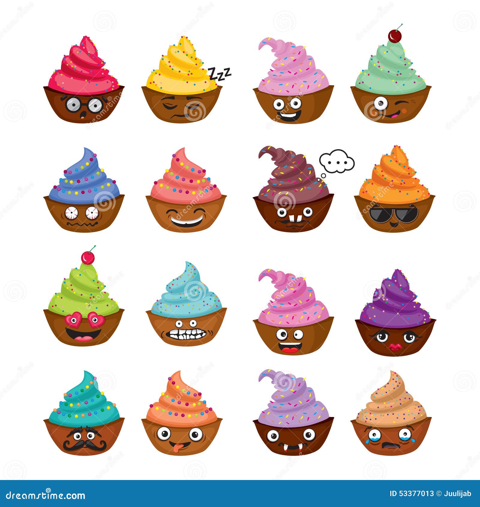 Funny vector cupcakes stock vector. Illustration of doodle - 53377013
