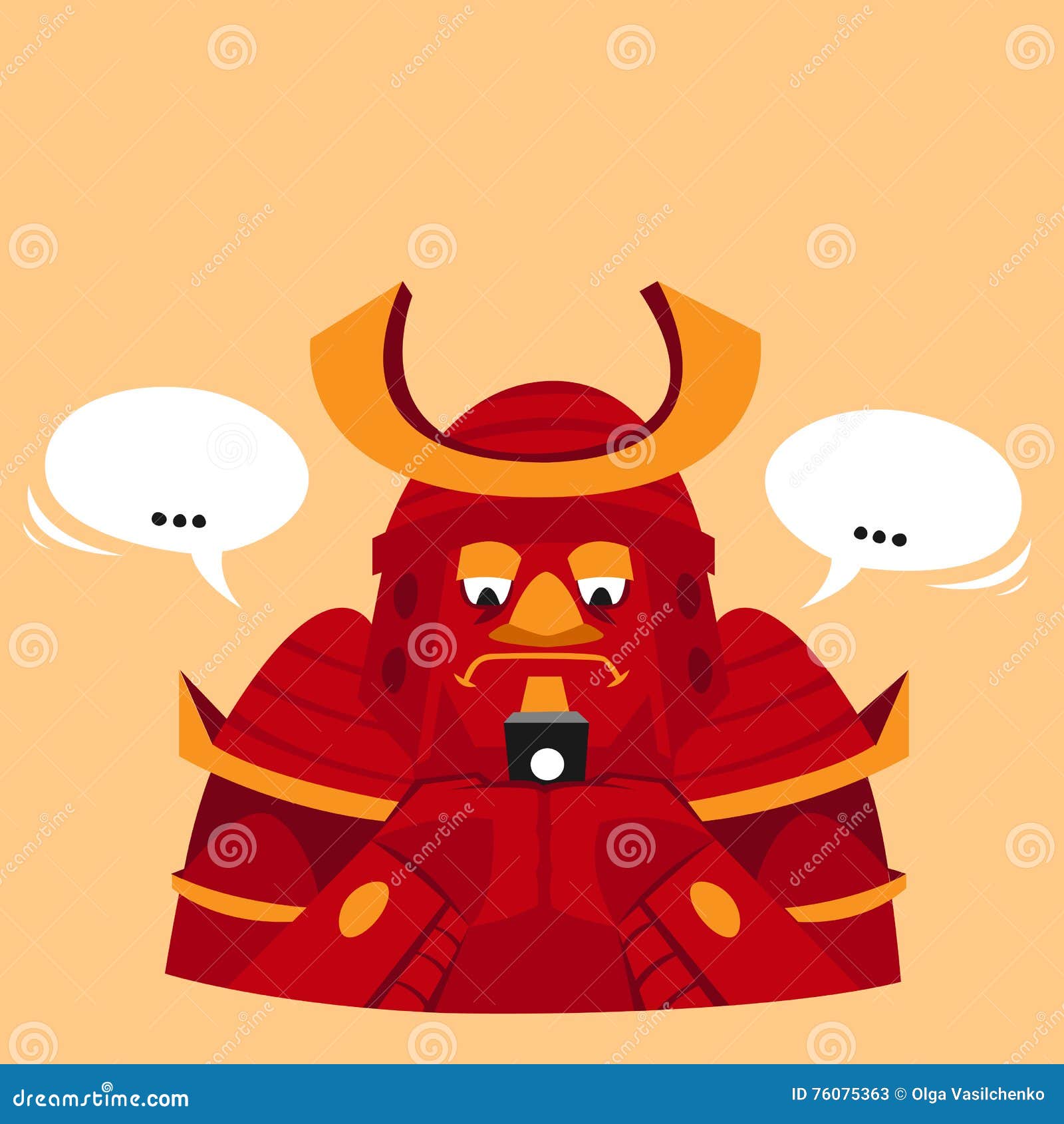Funny Vector Illustration. Samurai Texting Stock Vector - Illustration ...