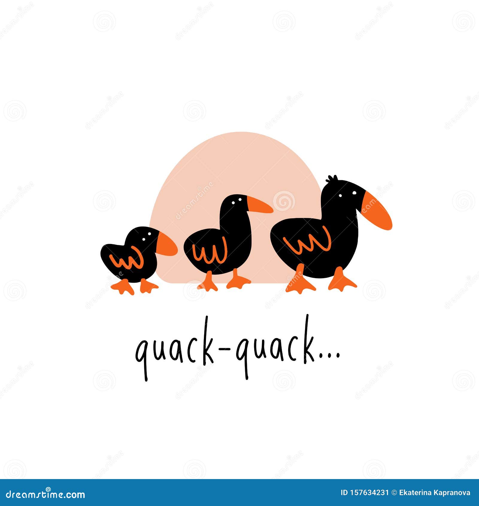 Funny Vector Illustration of Three Walking Ducks. Phrase Quack Quack ...