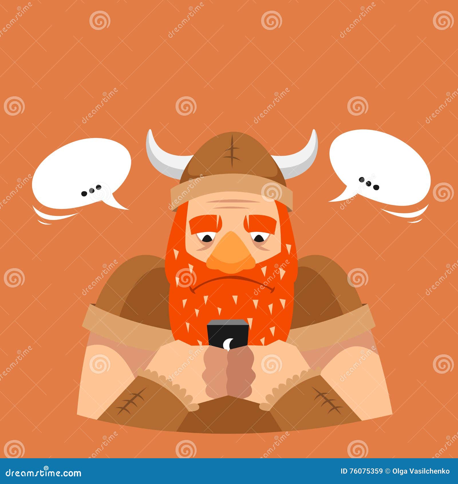 Funny Vector Illustration. Viking Texting Stock Vector - Illustration ...