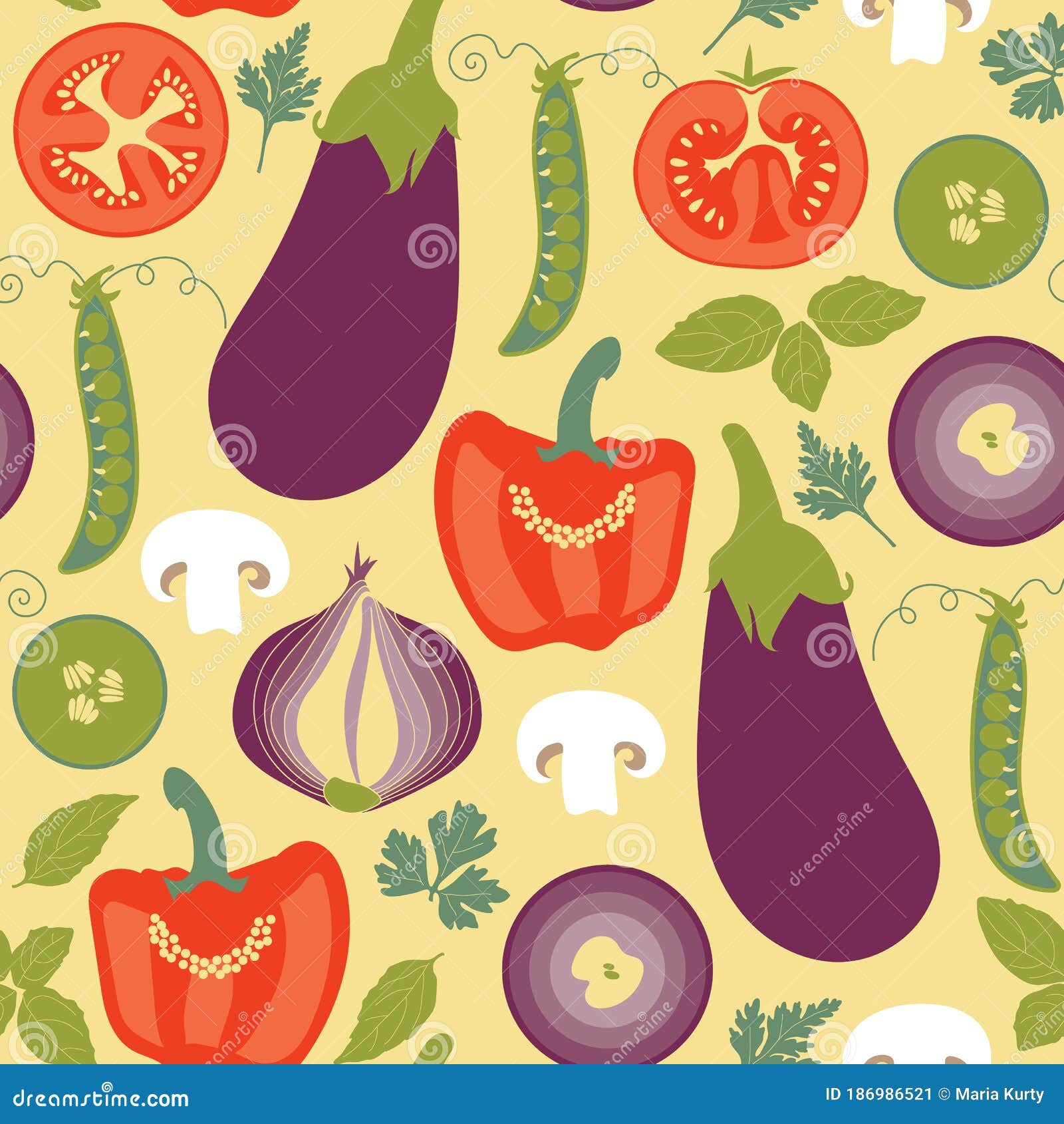 Funny Vector Repeat Pattern with Slices of Various Kind of Vegetables ...