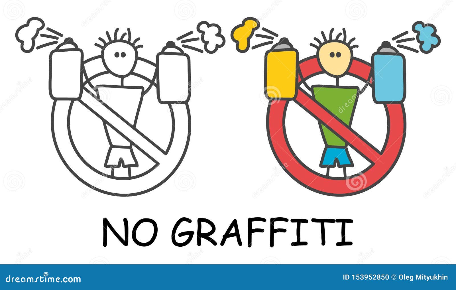 Funny Vector Stick Man with a Spray in Children`s Style. No Graffiti No ... Funny Vector Stick Man with a Spray in Children`s Style. No Graffiti No ...